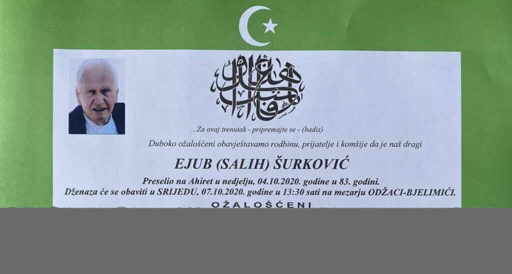 EJUB (SALIH) ŠURKOVIĆ - SMRTOVNICA | Bjelimići