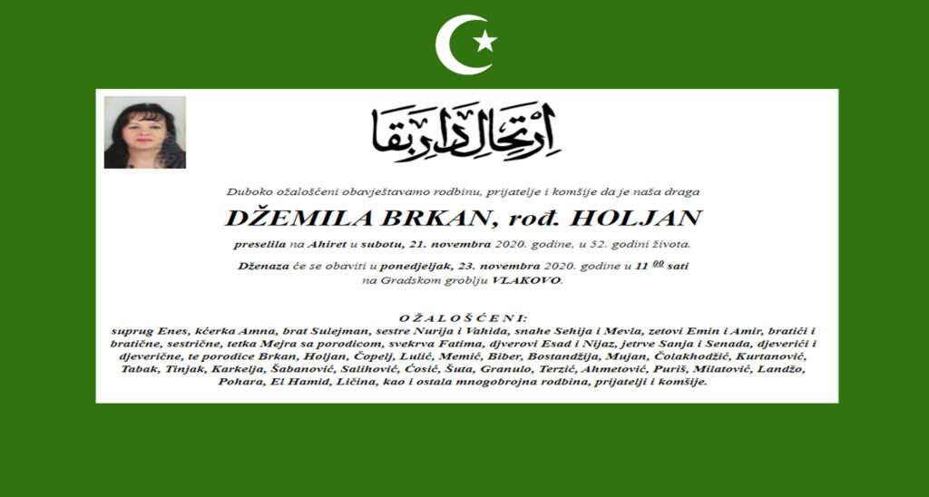 DŽEMILA BRKAN (ROĐ. HOLJAN) - SMRTOVNICA | Bjelimići
