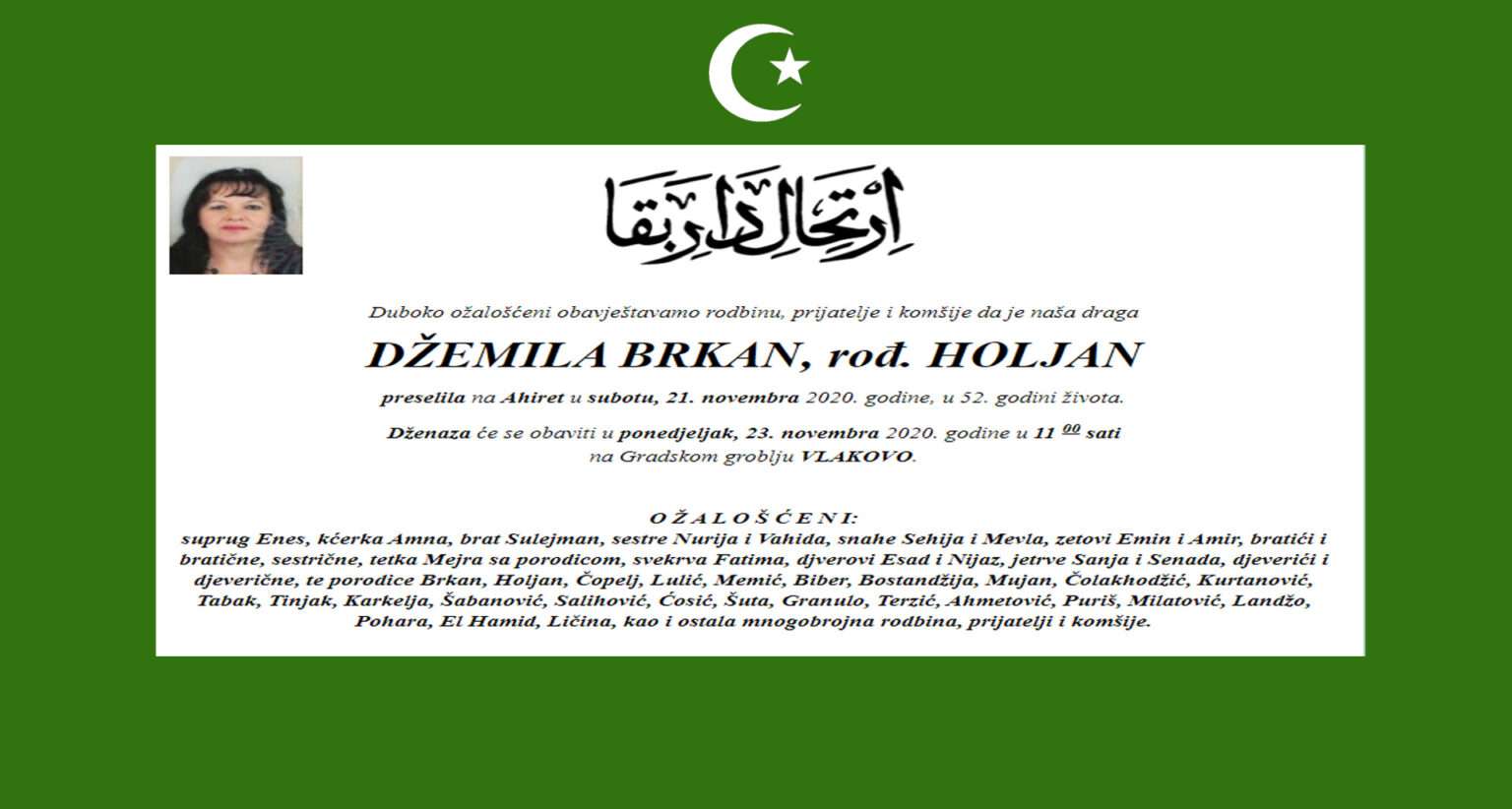 DŽEMILA BRKAN (ROĐ. HOLJAN) - SMRTOVNICA | Bjelimići